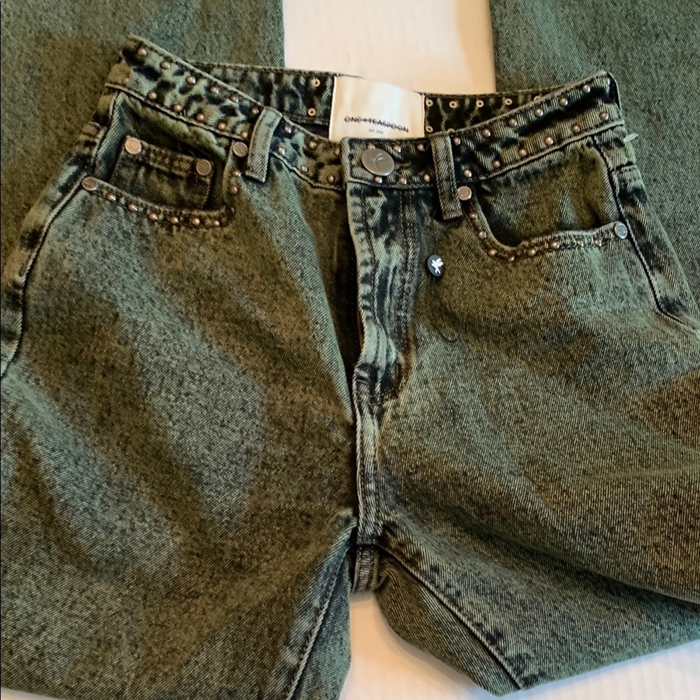 Nwot I Black Denim Green Acid Wash One Teaspoon Studd… - Gem